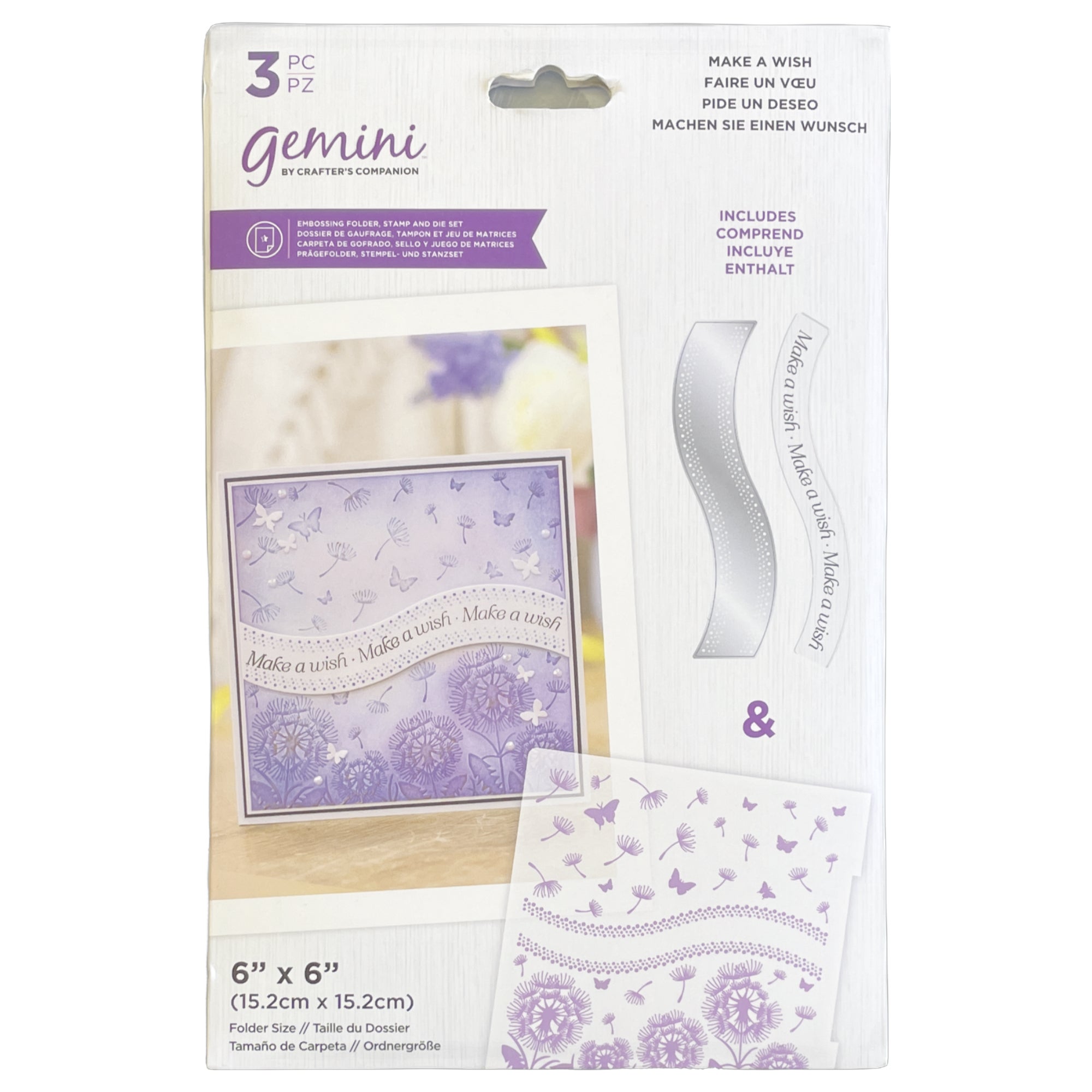 Gemini - 6x6" Embossing Folder with stamp & die Make a Wish | Craft Bliss
